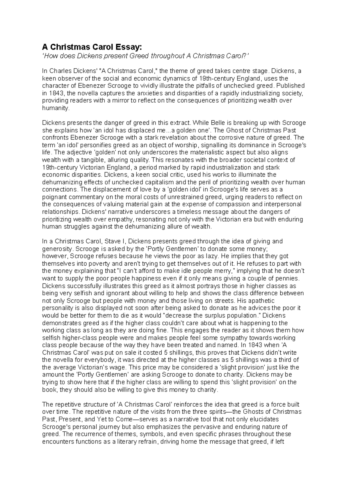 A Christmas Carol Essay - Greed - A Christmas Carol Essay: ‘How does ...