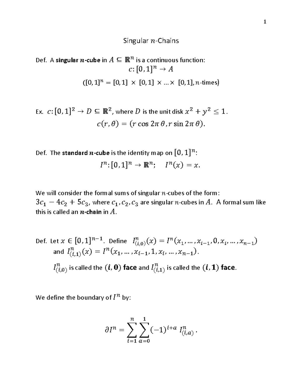 Singular - Calculus III - Singular 𝑛-Chains Def. A singular 𝒏-cube in 𝐴 ...