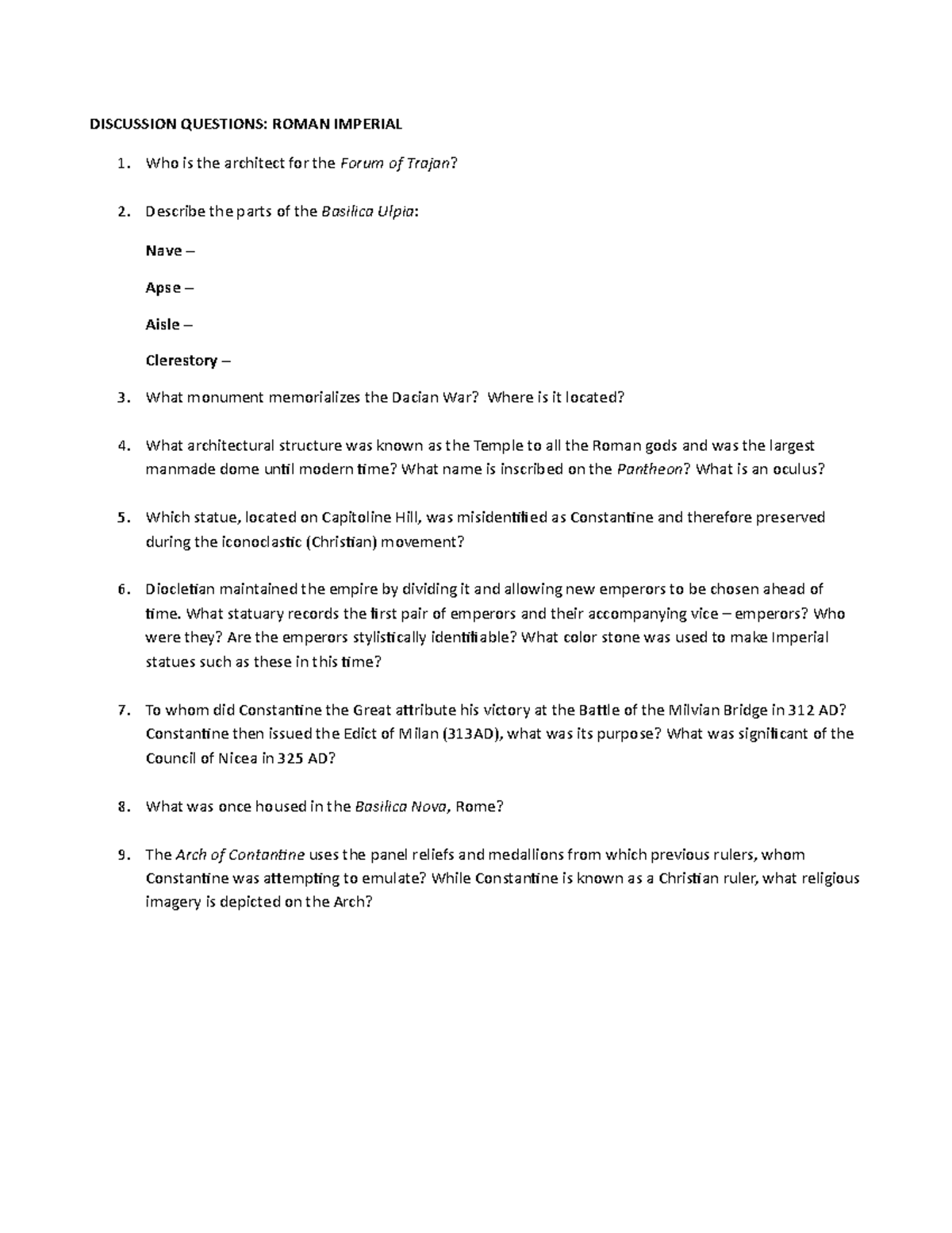 Module 22 Roman Imperial Questions - DISCUSSION QUESTIONS: ROMAN ...
