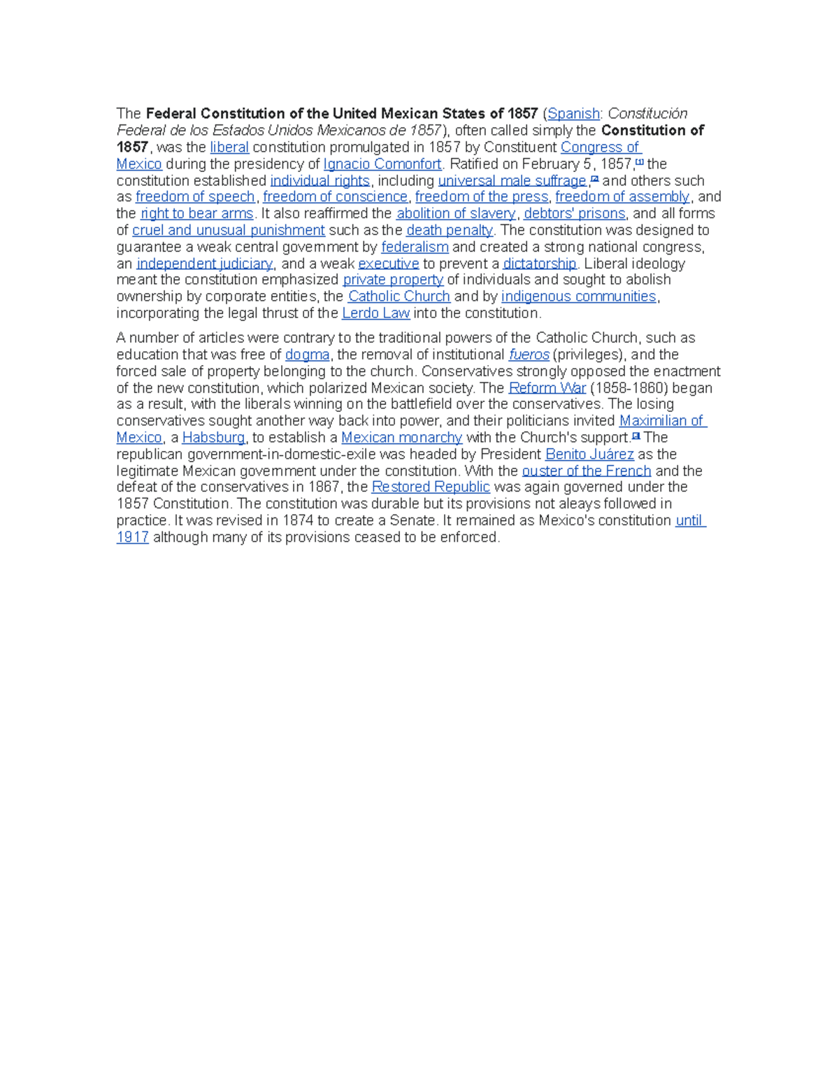 Federal Constitution of the United Mexican States of 1857 - Ratified on ...