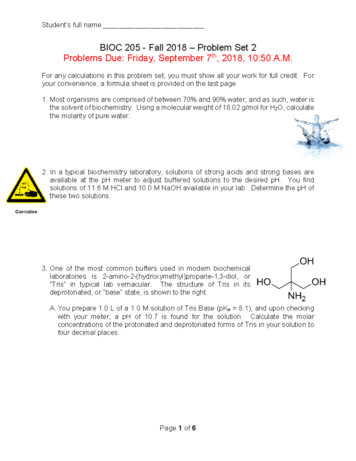 BIOC 205 - Fall 2018 - Problem Set #2 - full name BIOC 205 Fall 2018 Problem Set 2 Problems Due ...