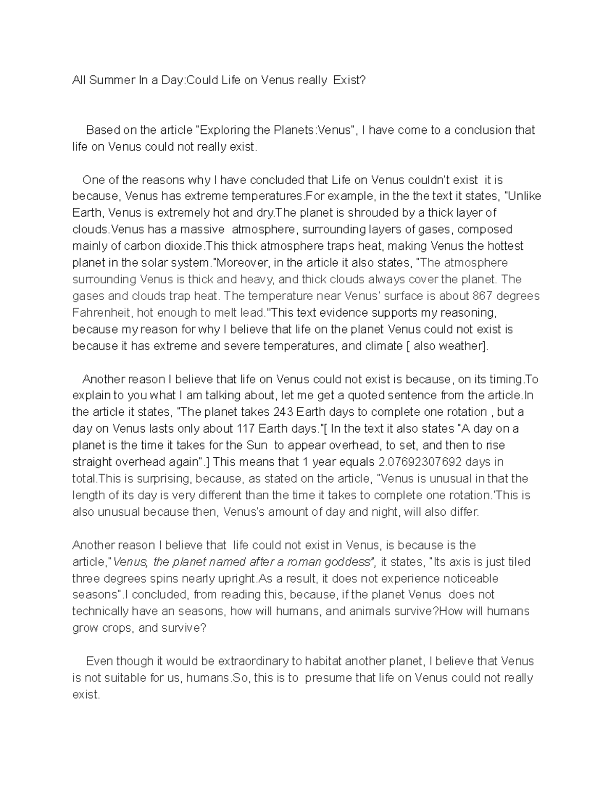 All Summer In a Day Could Life on Venus really Exist - All Summer In a ...