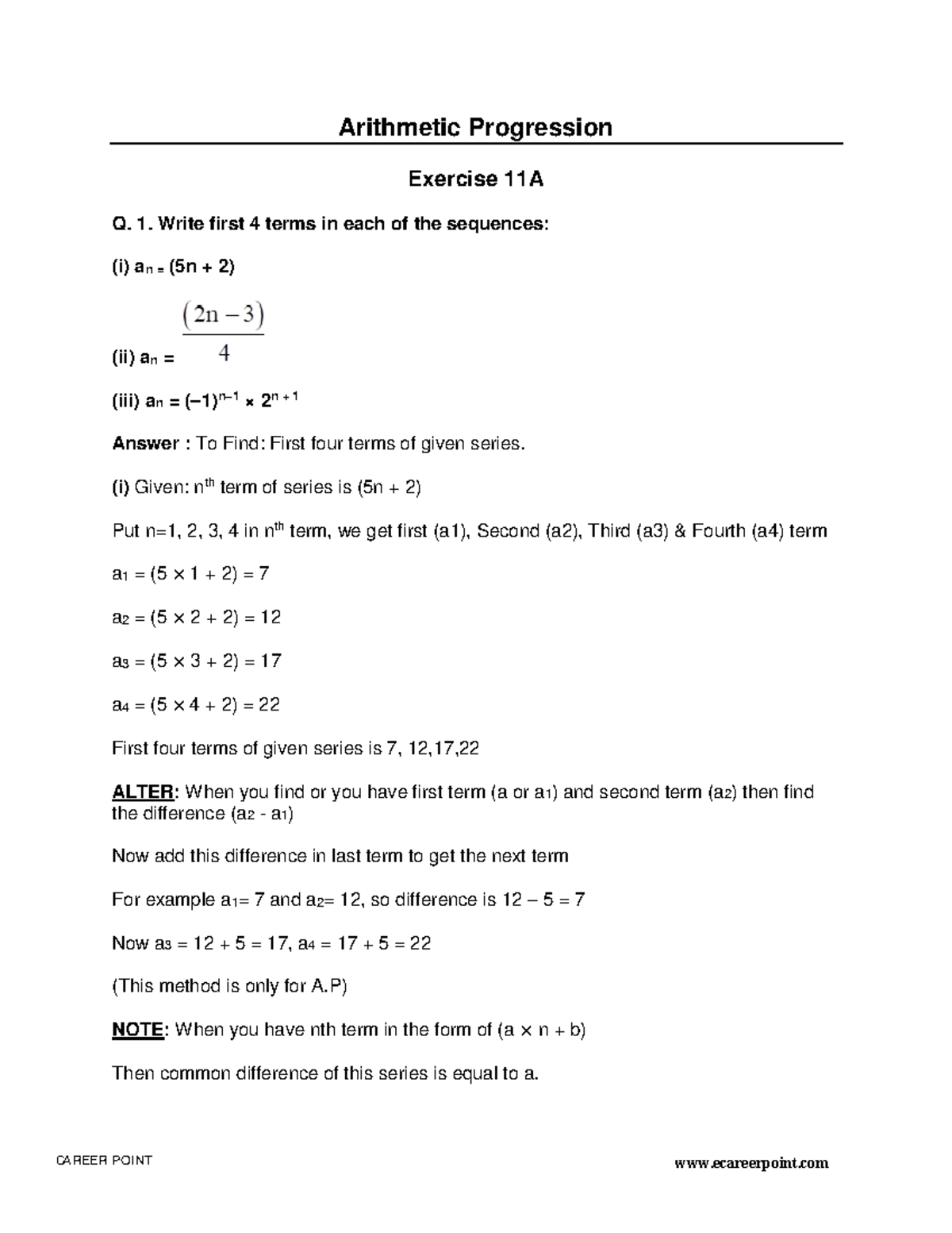 2922808 ch11 Arithmetic Progression - Arithmetic Progression Exercise ...