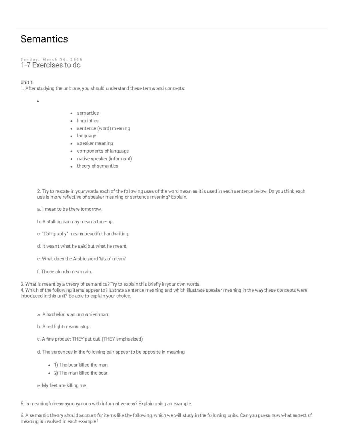Semantics 1-7 Exercises to do - SemanticsSemantics S u n d a y , M a r ...