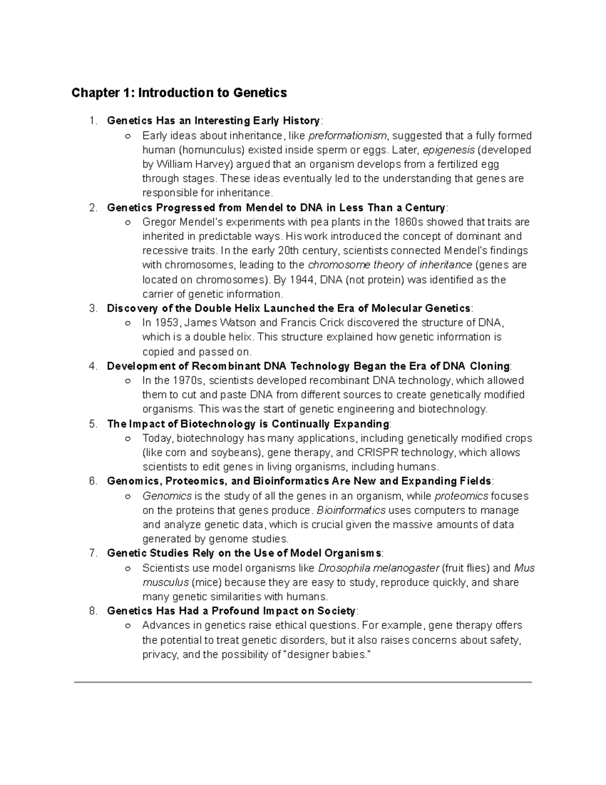 Genetics Exam 1 - exam 1 notes and study guide filled in - Chapter 1 ...