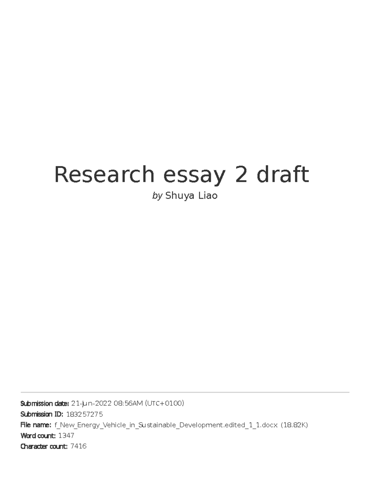 Research essay 2 draft Feedback - Research essay 2 draft by Shuya Liao ...