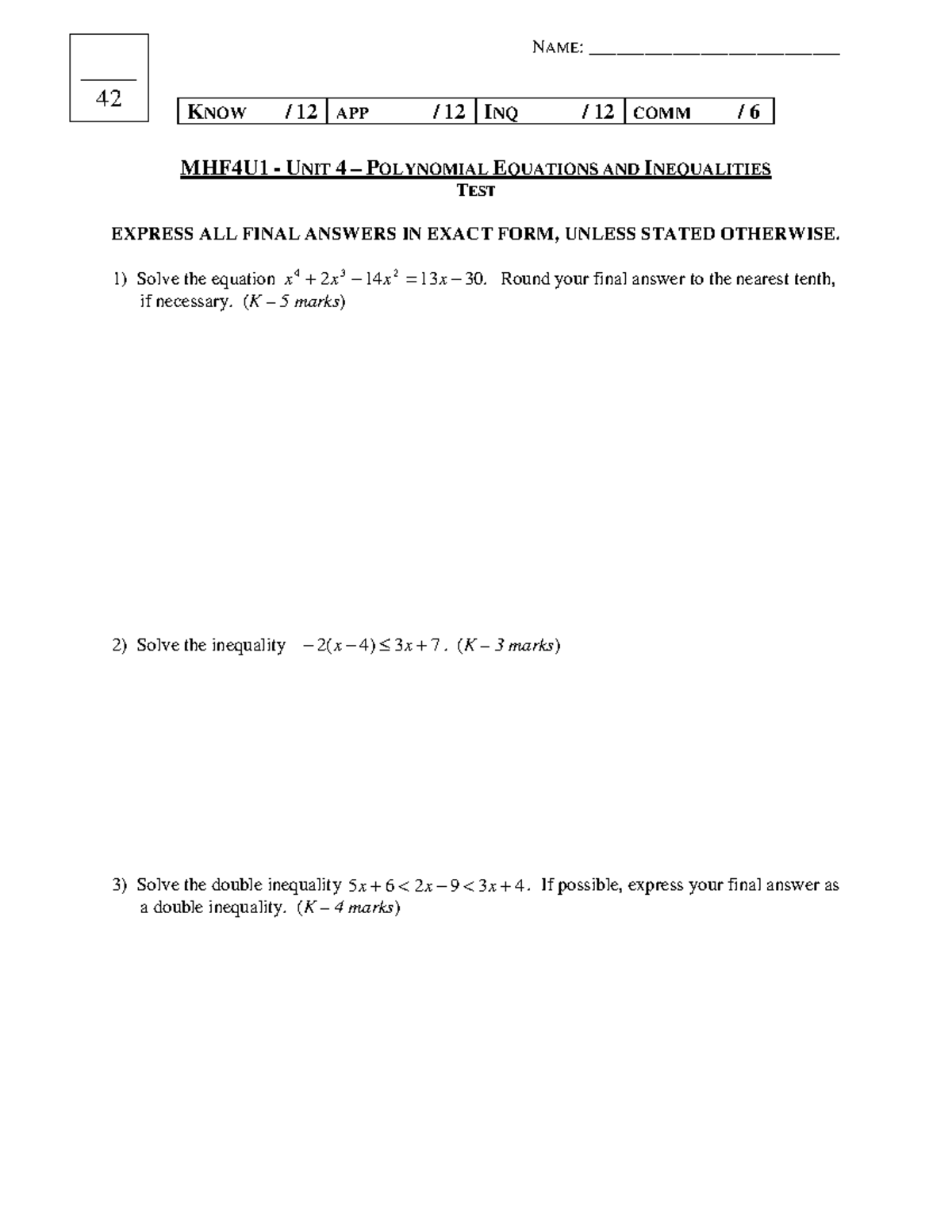 Unit test #4 - Advanced functions assigment. - NAME ...