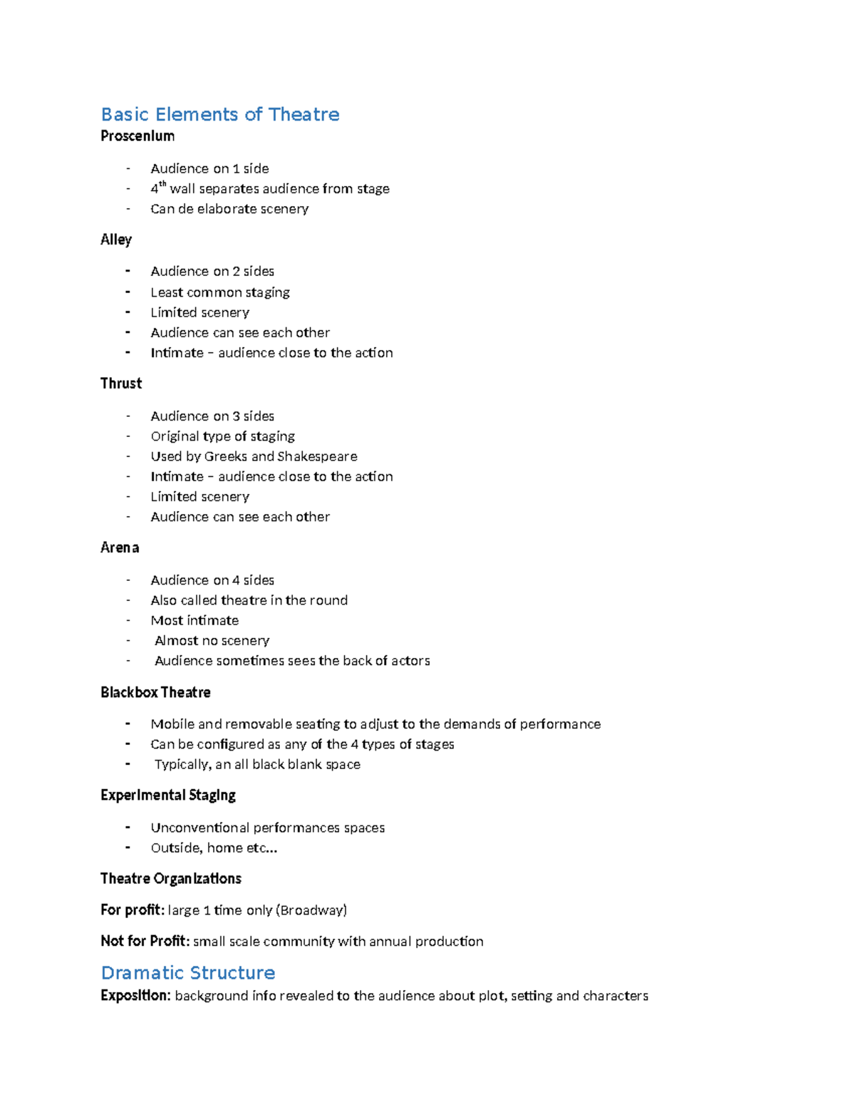 Unit 1 - Intro to Theatre - Basic Elements of Theatre Proscenium ...