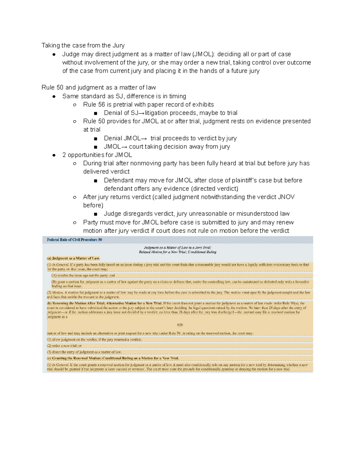 Civ Pro 11 2 reading notes - Taking the case from the Jury Judge may ...