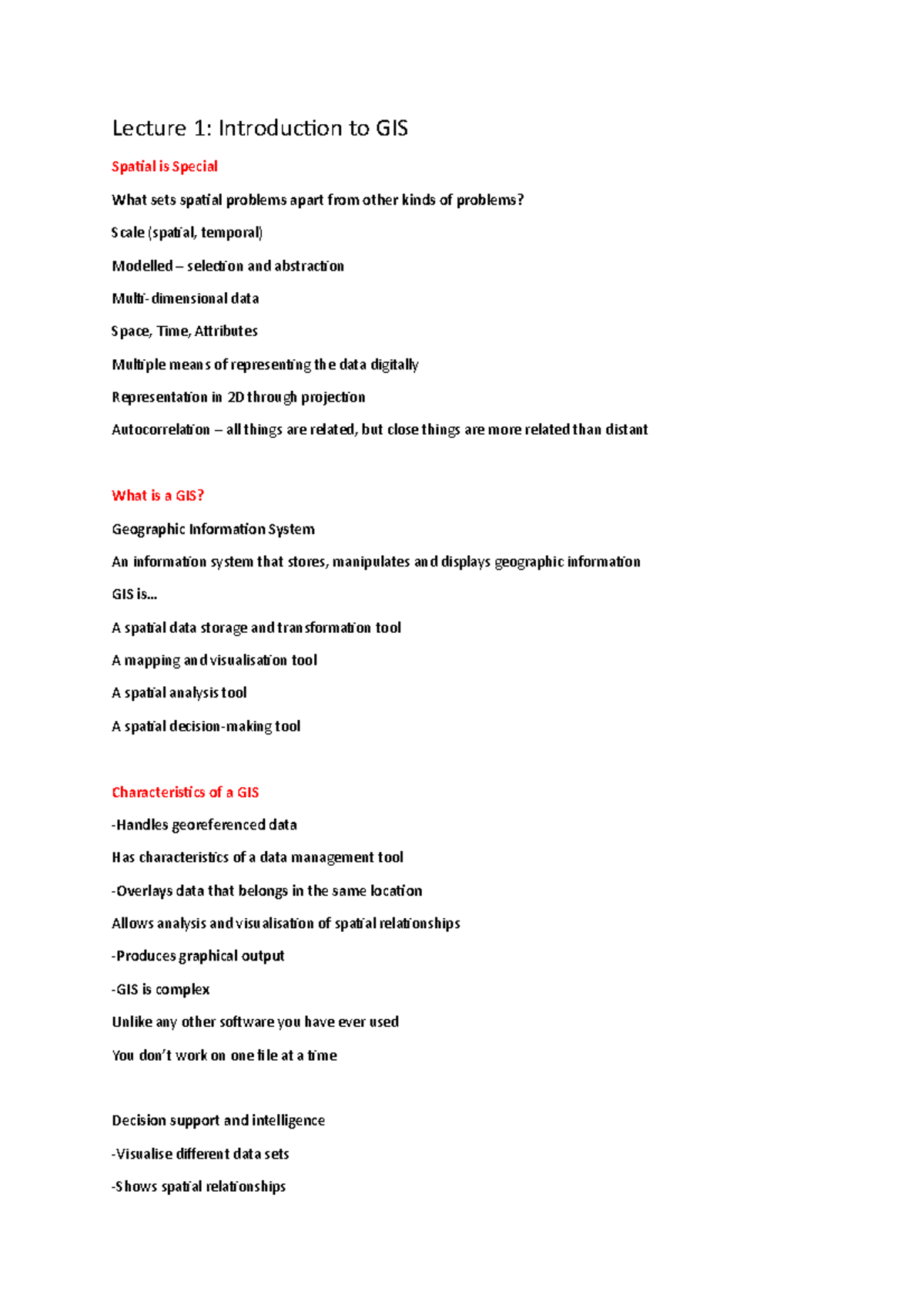Gis Revision 1 3 Lecture Notes 123 Lecture 1 Introduction To Gis