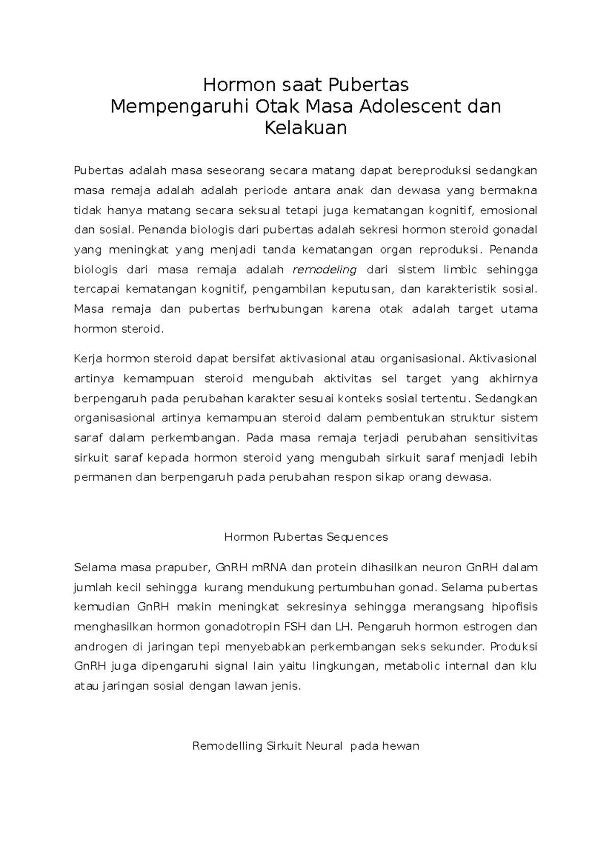 Tentir Hormon saat Pubertas Mempengaruhi Otak Masa Adolescent dan ...