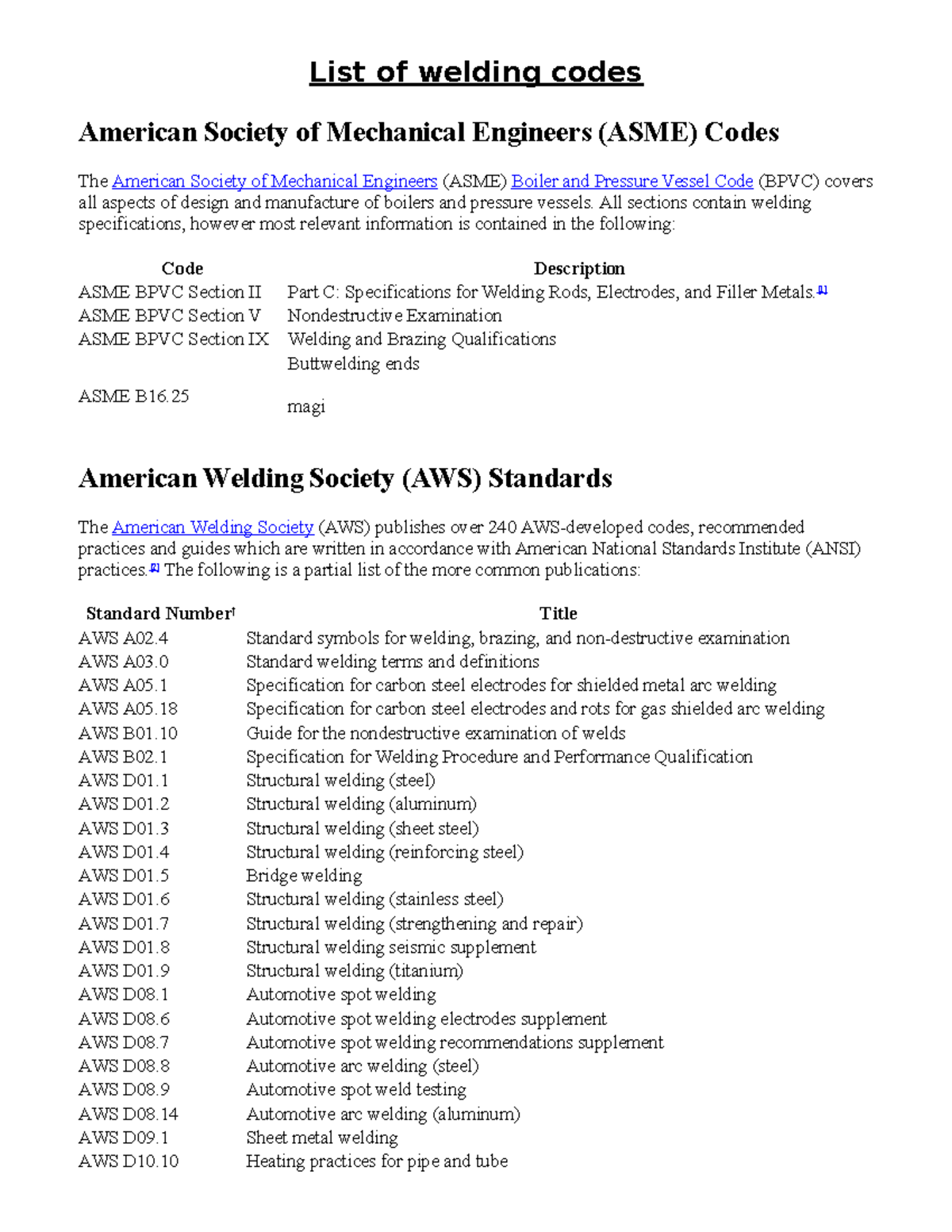 List of Welding Code - LISTA DE CÓDIGOS DE SOLDADURAS - List of welding ...