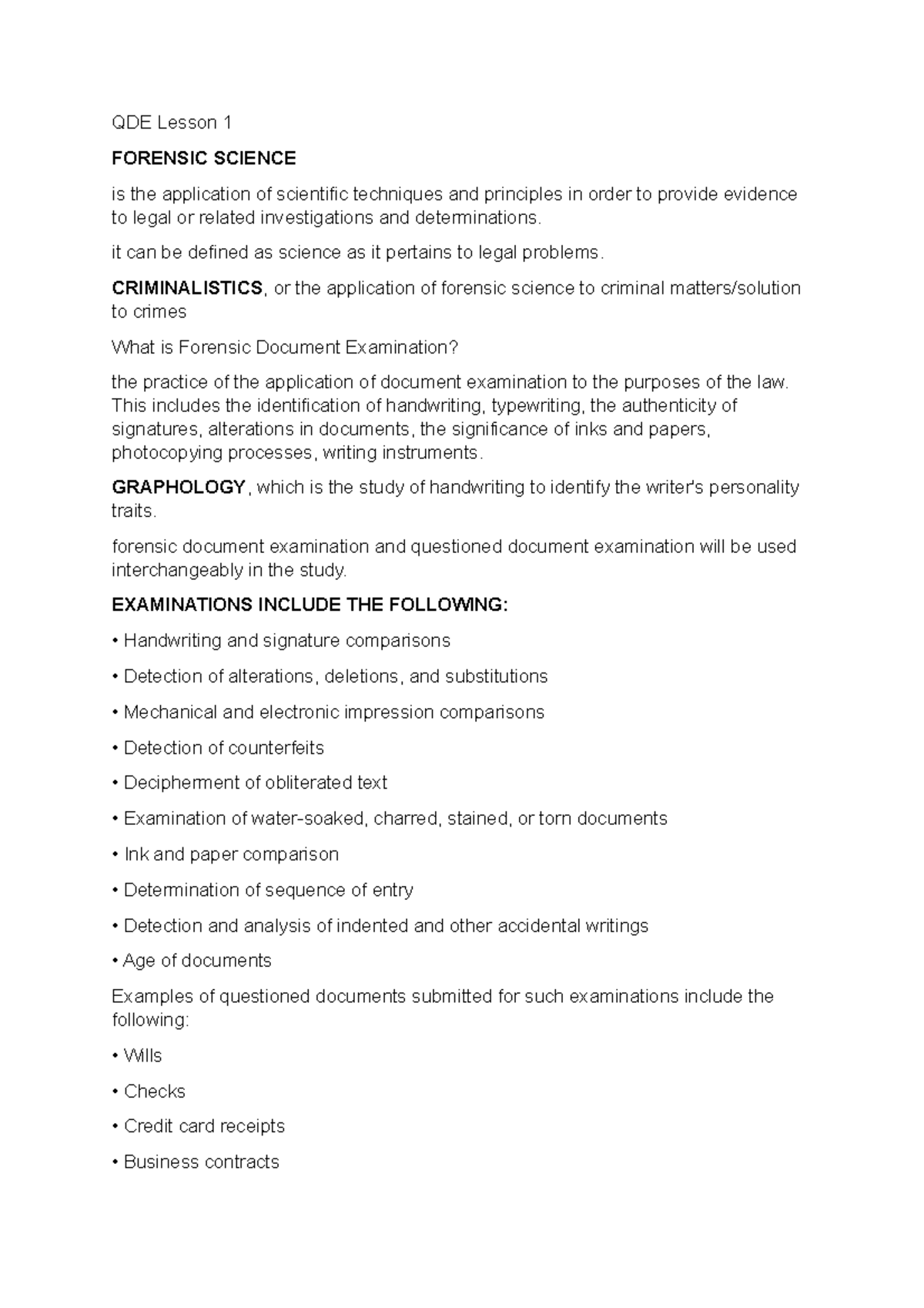 QDE Lesson premid - QDE Lesson 1 FORENSIC SCIENCE is the application of ...