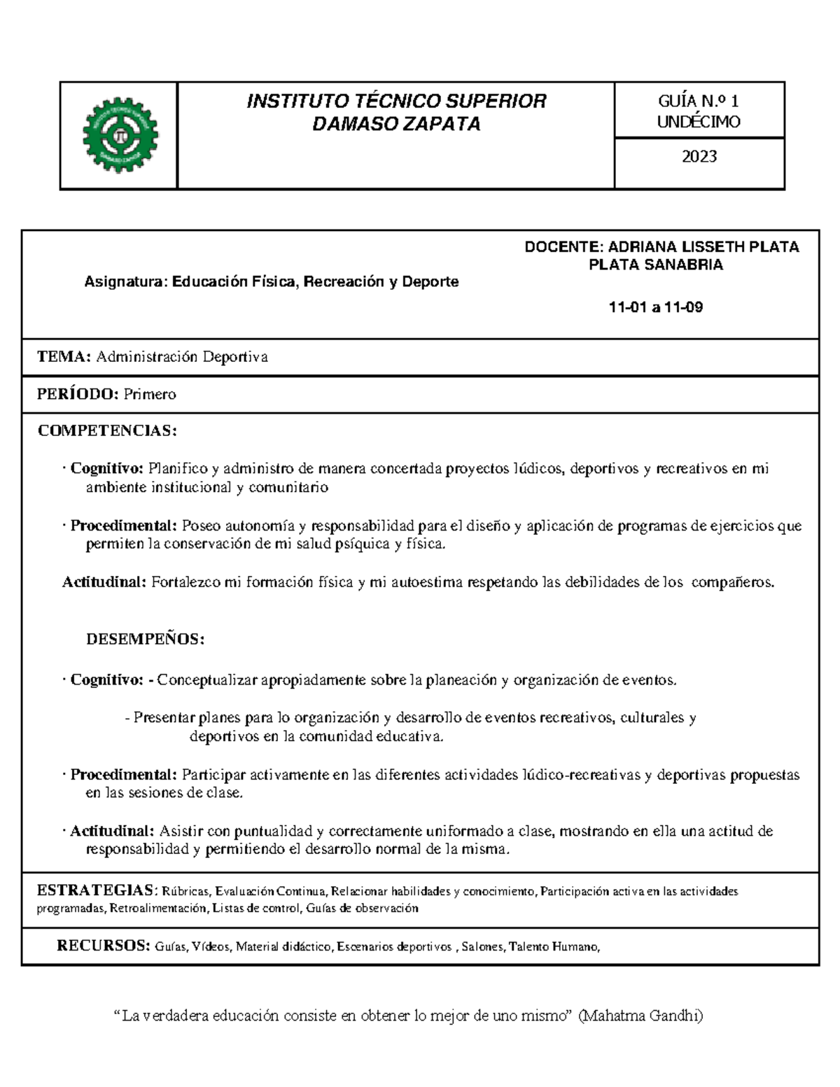 Instituto Técnico Primer Período EDU. Física Undécimo - INSTITUTO ...