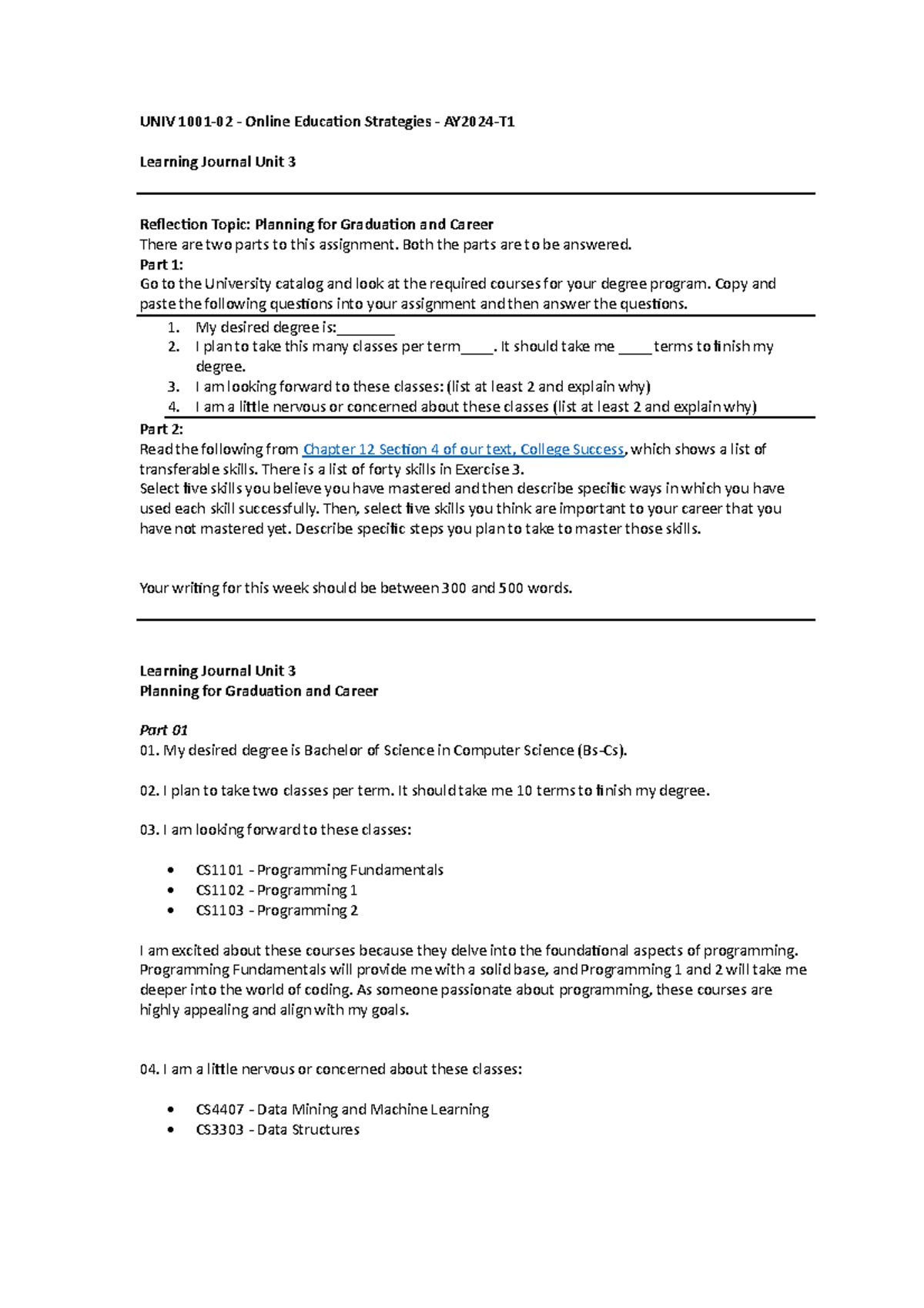 UNIV 1001-02 - Online Education Strategies - AY2024-T1 Learning Journal ...