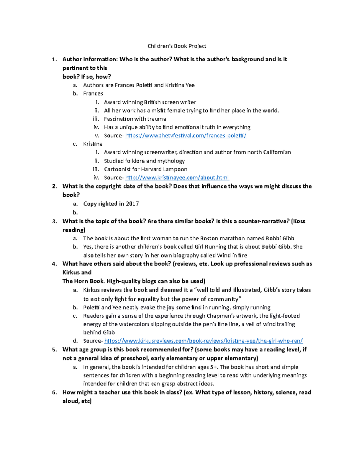 Childrens Book Project - Children’s Book Project Author information ...