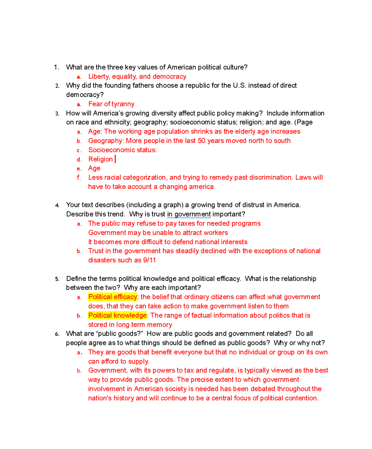 POL TEST 1 Study Guide - Google Docs - What are the three key values of ...