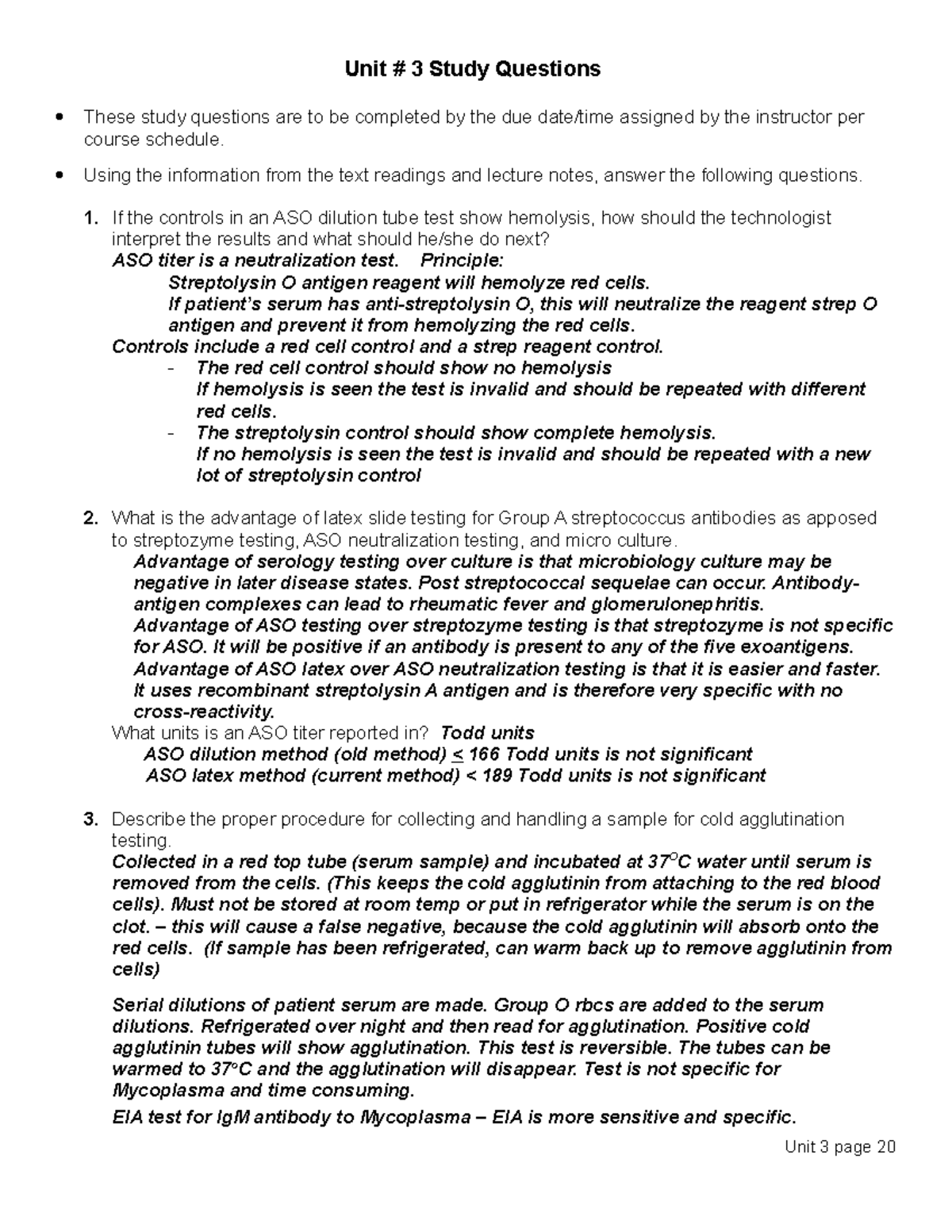 Unit # 3 Study Questions - Unit # 3 Study Questions These study ...