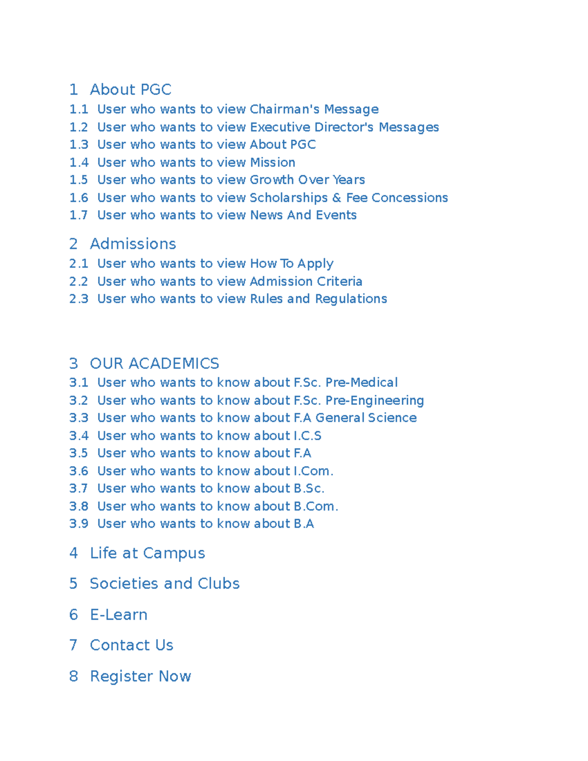 PGC - pgc website HCI - 1 About PGC 1 User who wants to view Chairman's Message 1 User who wants ...