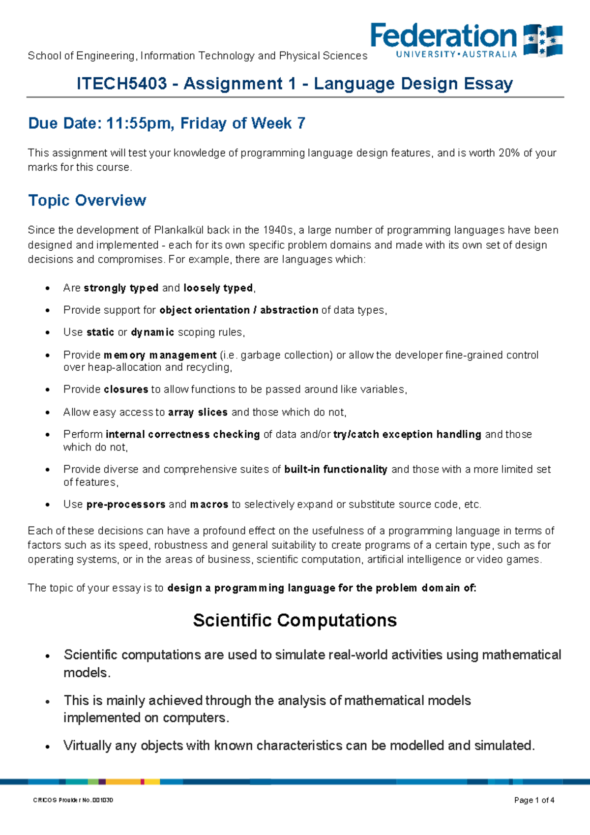 ITECH5403 Assignment 1 - Language Design Essay(8SEPT DUE DATE ...