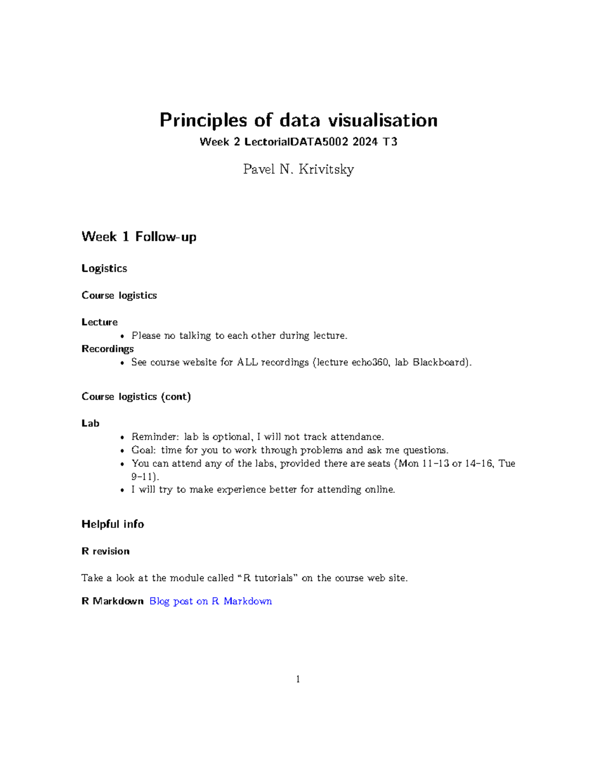 W02 Lecture - Principles of data visualisation Week 2 LectorialDATA5002 2024 T Pavel N ...