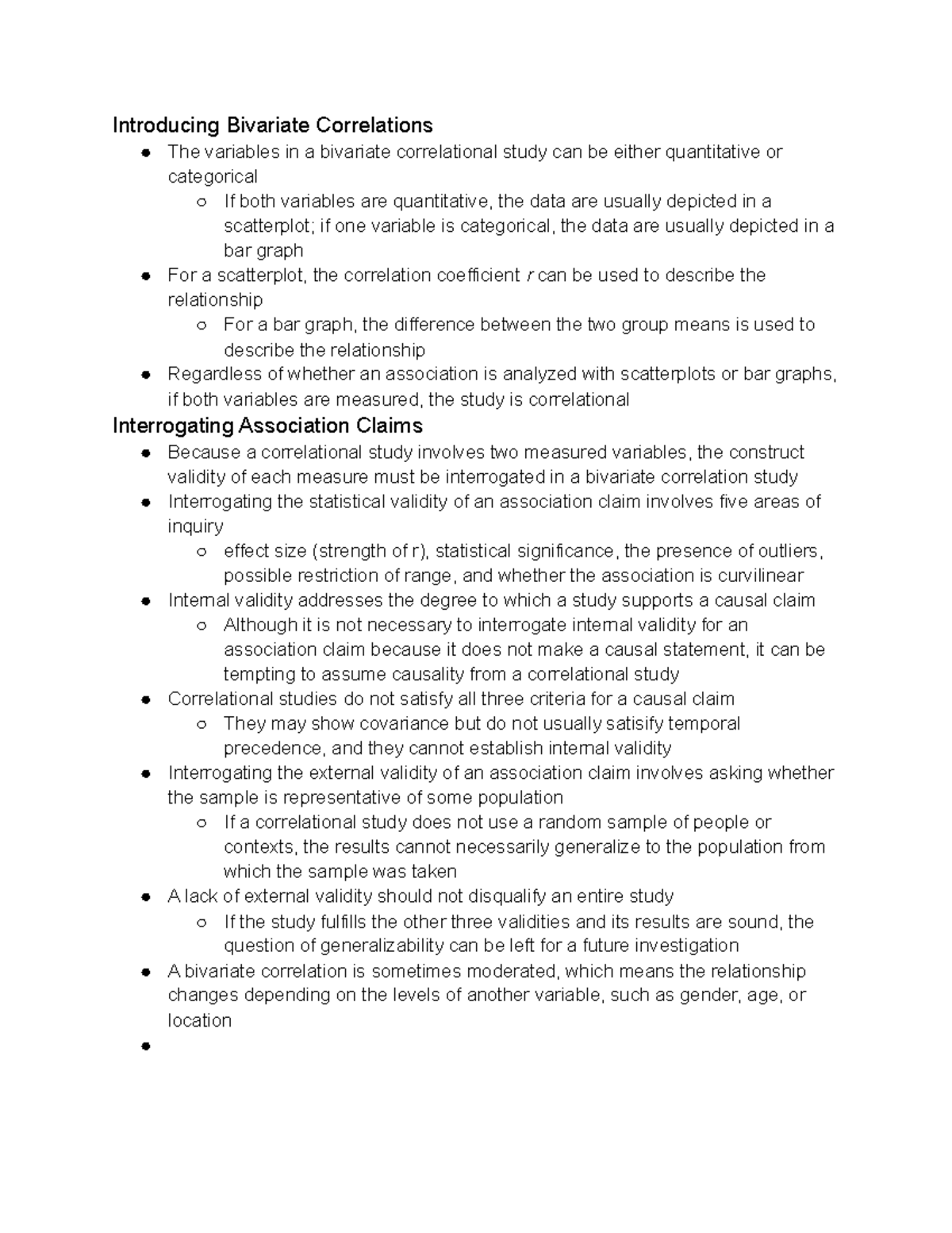 Experimental Methods Chapter 8 Summary - Introducing Bivariate Correlations The variables in a ...