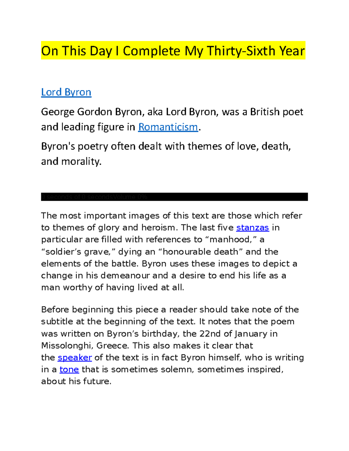 On This Day I Complete My Thirty - Byron's poetry often dealt with ...