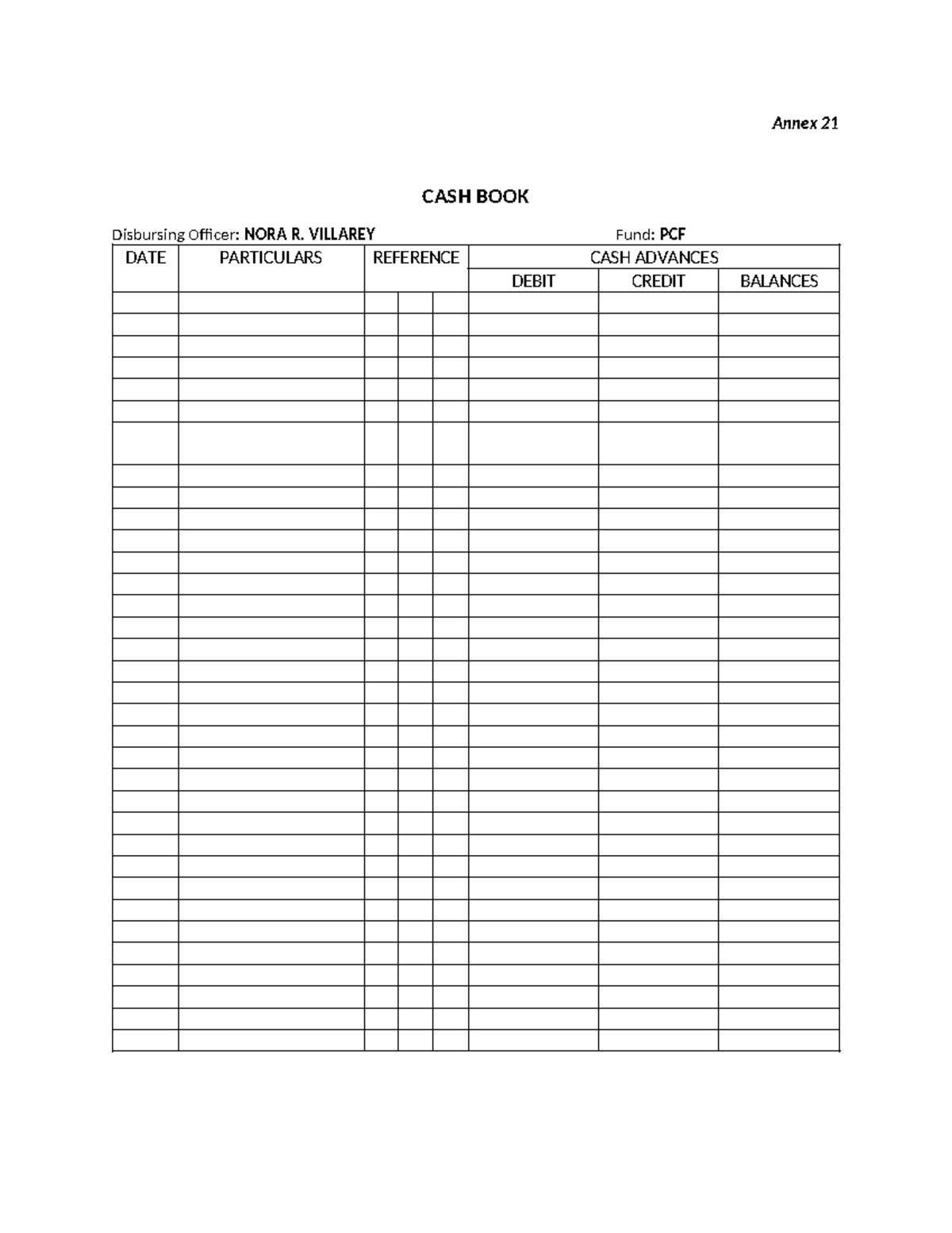Cash Book - BTLE Home Economics - Annex 21 CASH BOOK Disbursing Officer ...