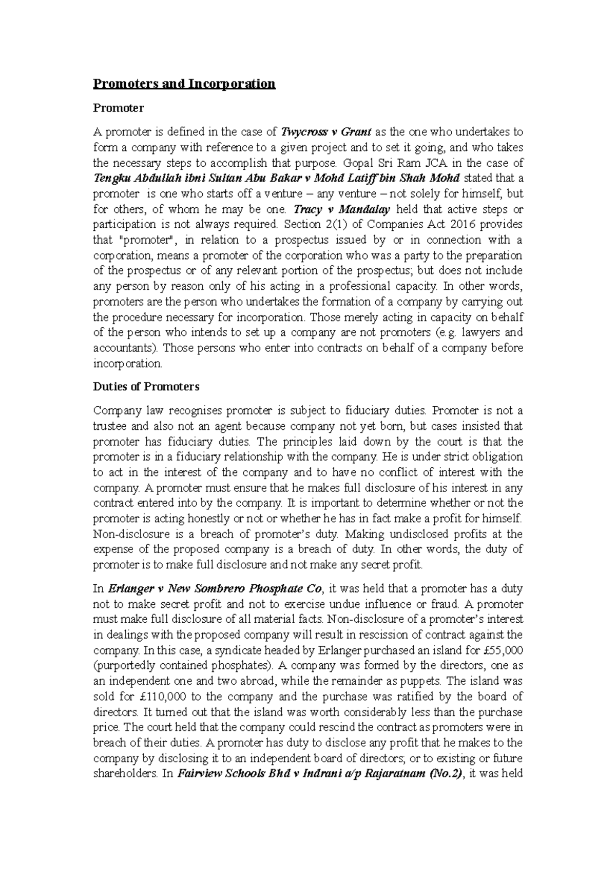 Topic 2 Notes (Promoter and Incorporation) - Promoters and ...