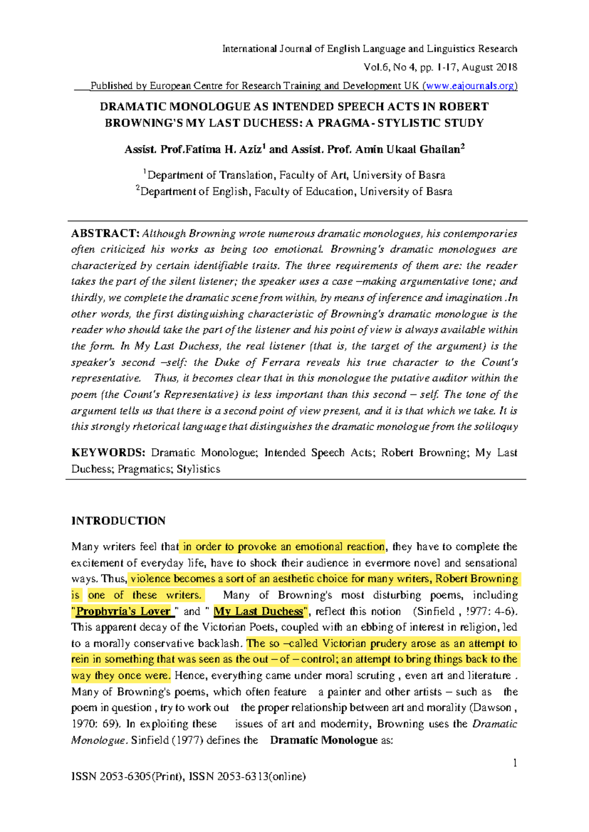 Dramatic monolgue - Vol, No 4, pp. 1-17, August 2018 ___Published by ...