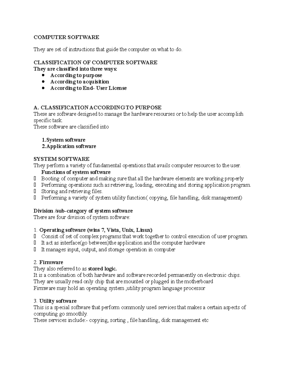 Computer Software - COMPUTER SOFTWARE They are set of instructions that ...
