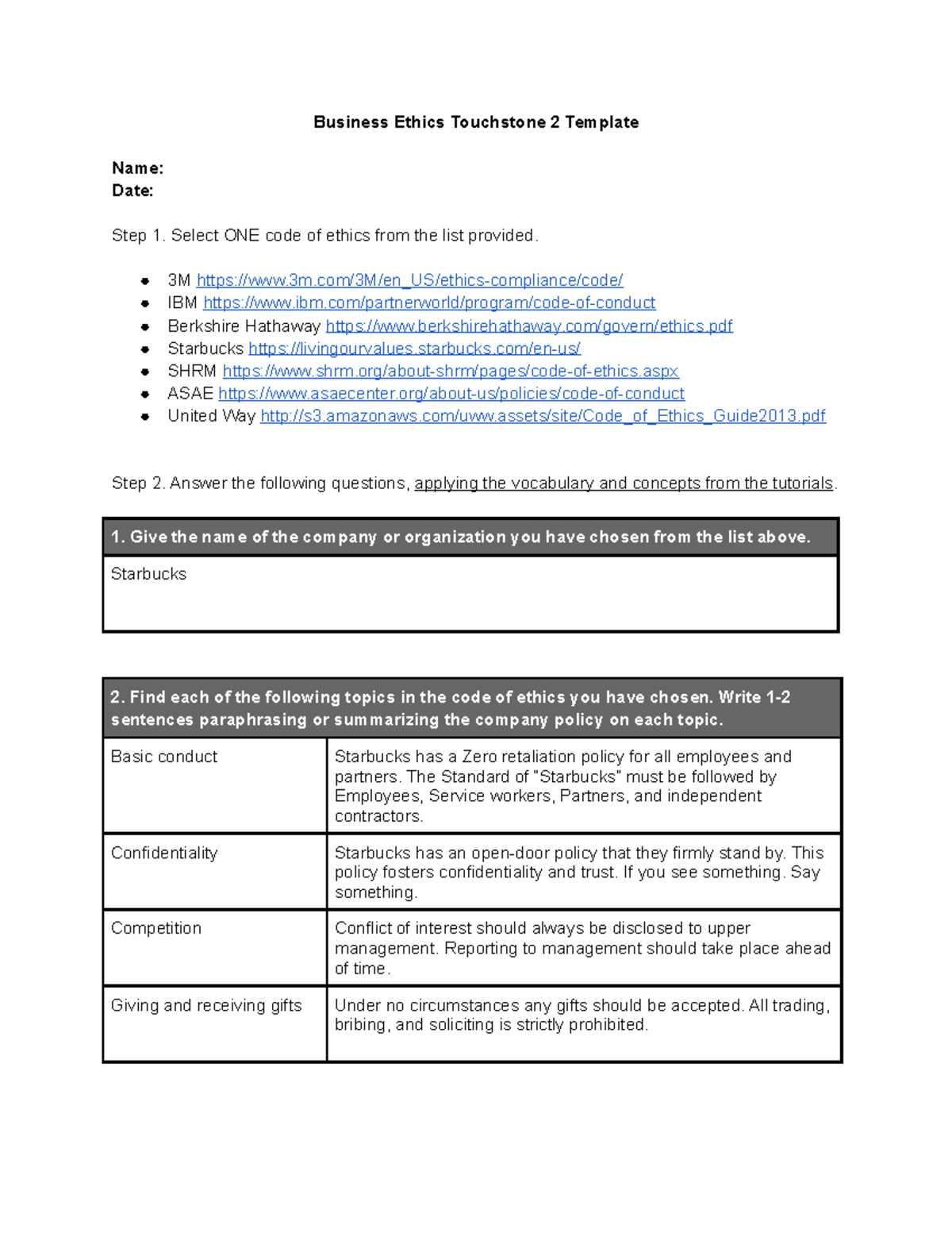 Business Ethics Touchstone 2 Template - Business Ethics Touchstone 2 ...