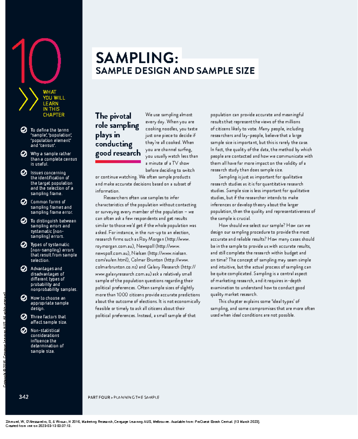 Marketing Research - (Part Four Planning the sample) - 342 PART FOUR ...