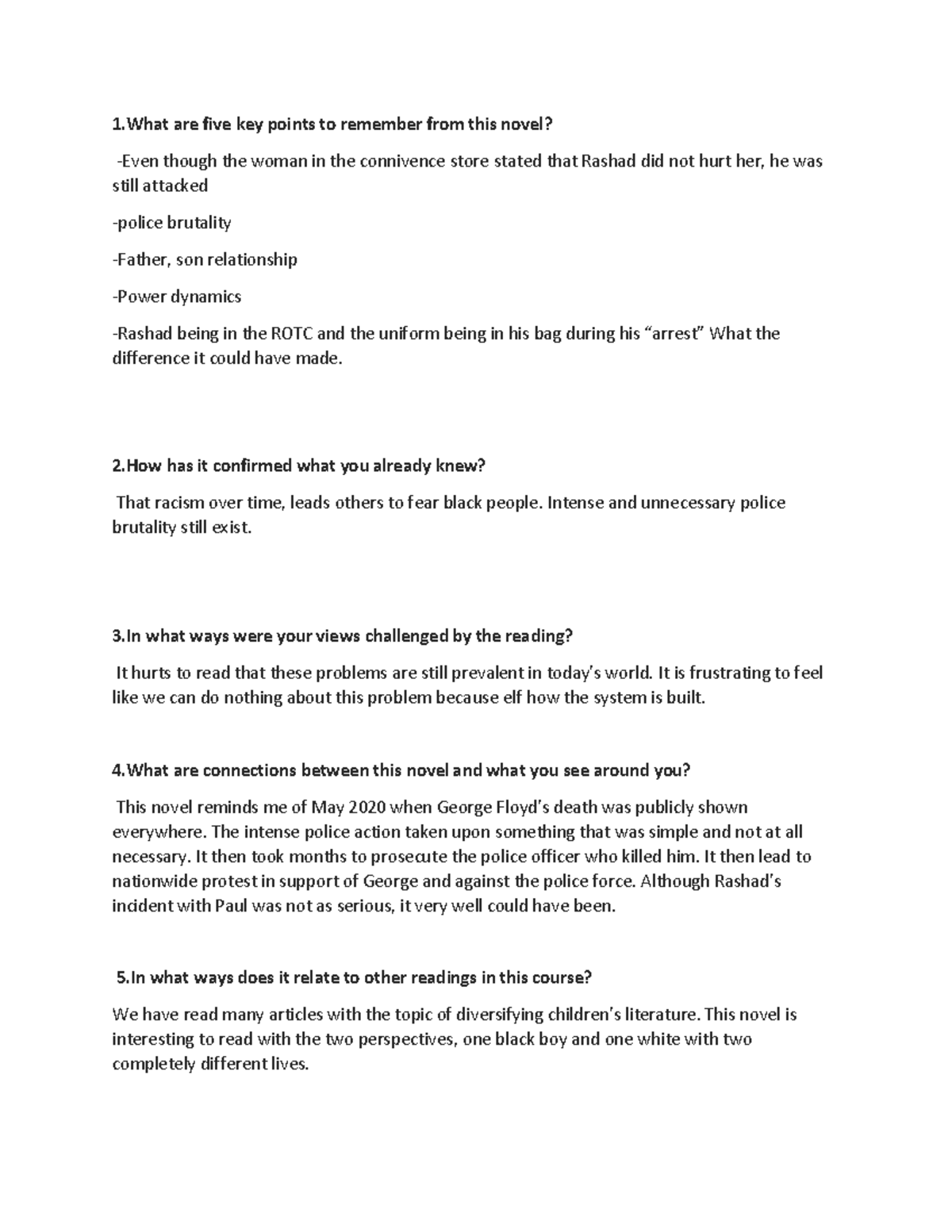 Novel 2 Reflection - 1 are five key points to remember from this novel ...
