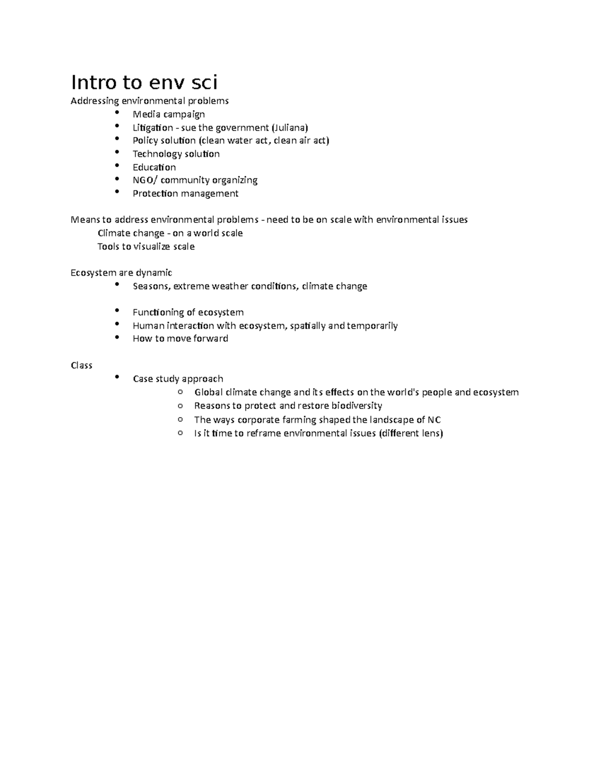 Env 102 notes - Intro to env sci Addressing environmental problems ...