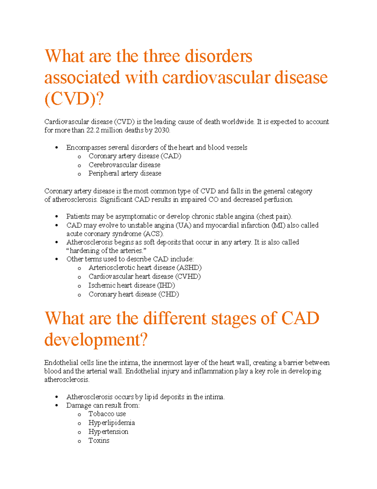 CAD Lesson - What are the three disorders associated with ...