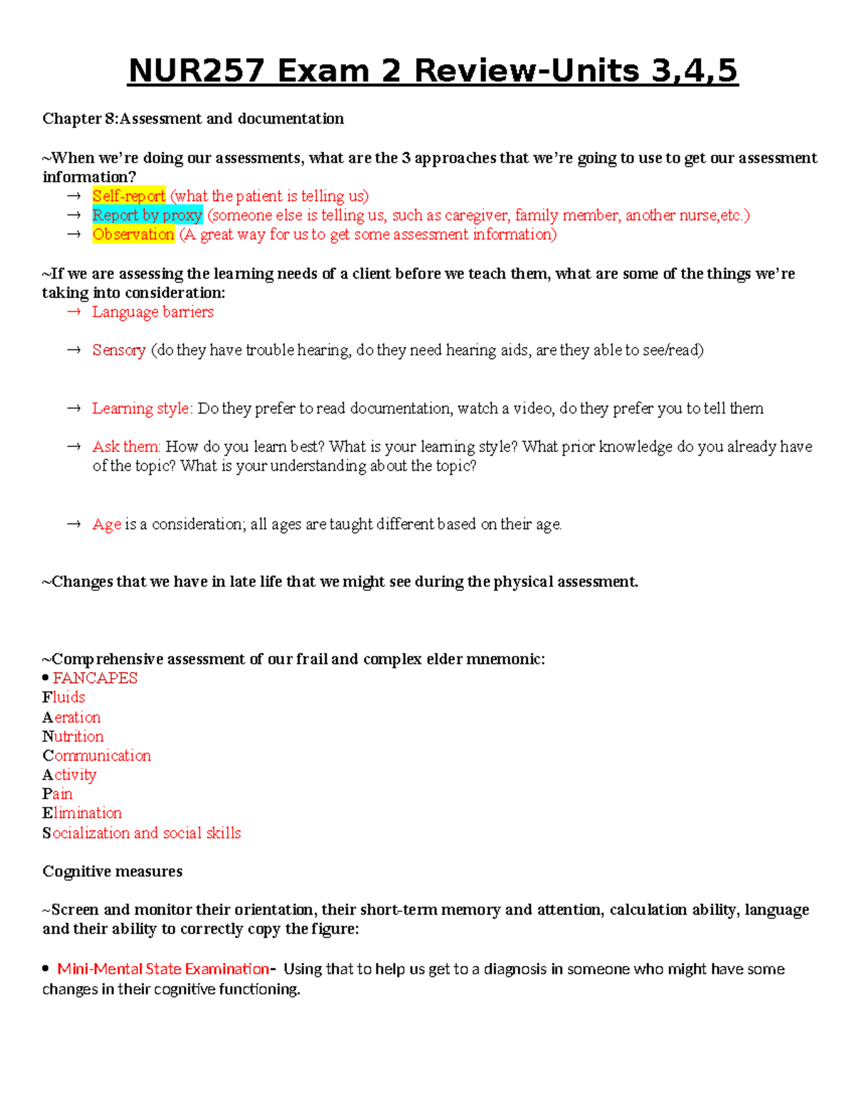 NUR257 Exam 2 Review - NUR257 Exam 2 Review-Units 3,4, Chapter 8 ...