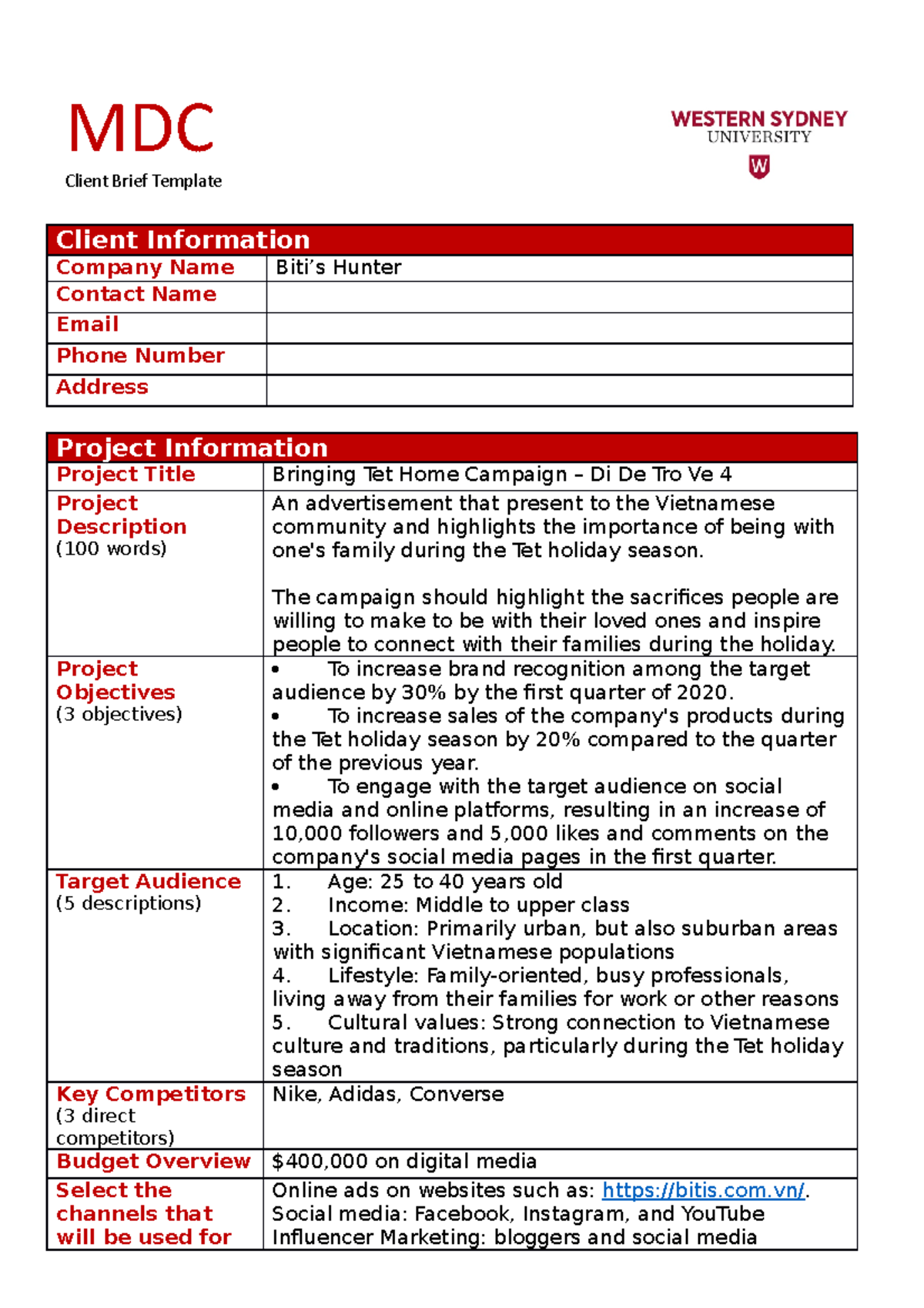 Portfolio 2 - Assignment 1 - Individual task - MDC Client Brief ...