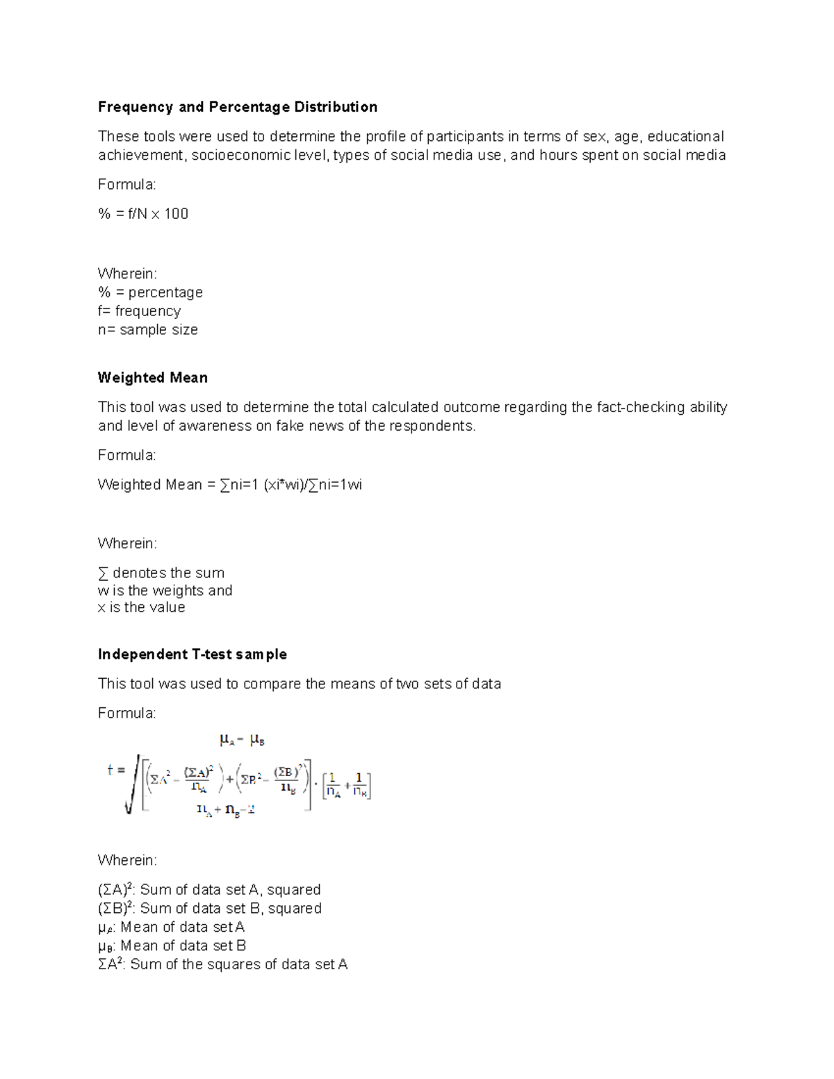Formula STAT Treatment - Frequency and Percentage Distribution These ...