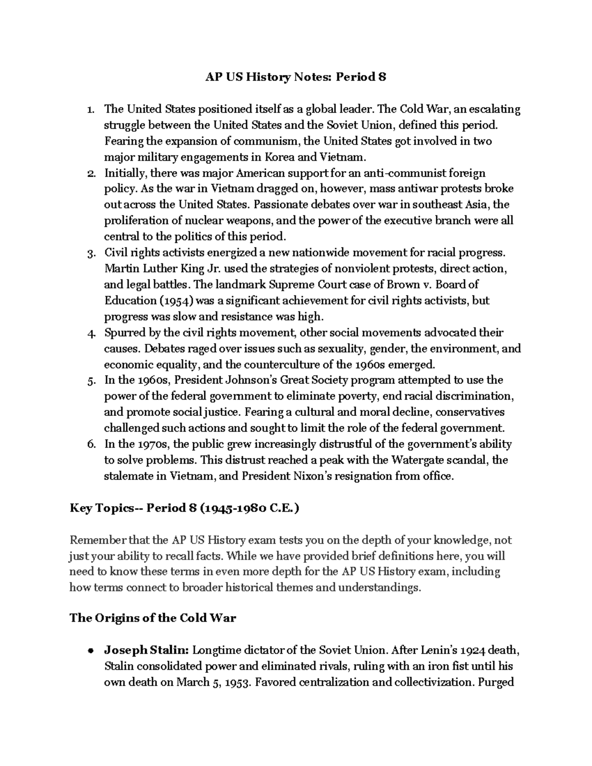 Period 8 notes - AP US History Notes: Period 8 The United States ...