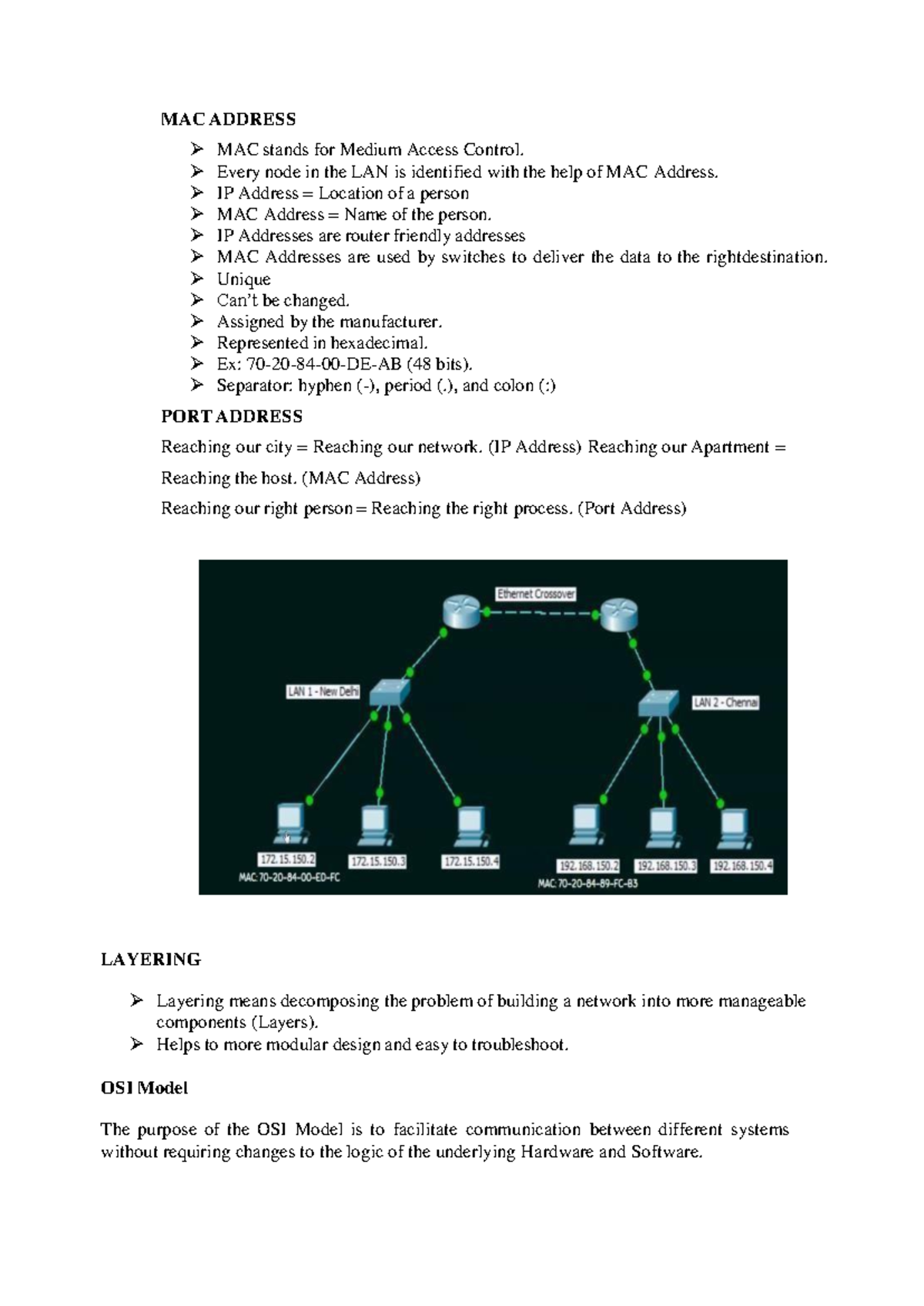 CN UNIT I - unit 1 cn notes - MAC ADDRESS MAC stands for Medium Access ...