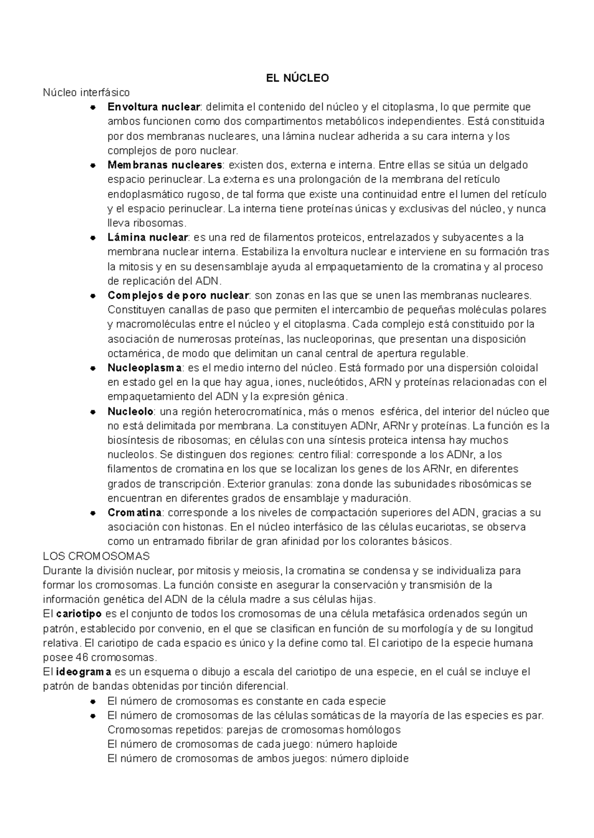 Biología - hola - EL NÚCLEO Núcleo interfásico Envoltura nuclear ...