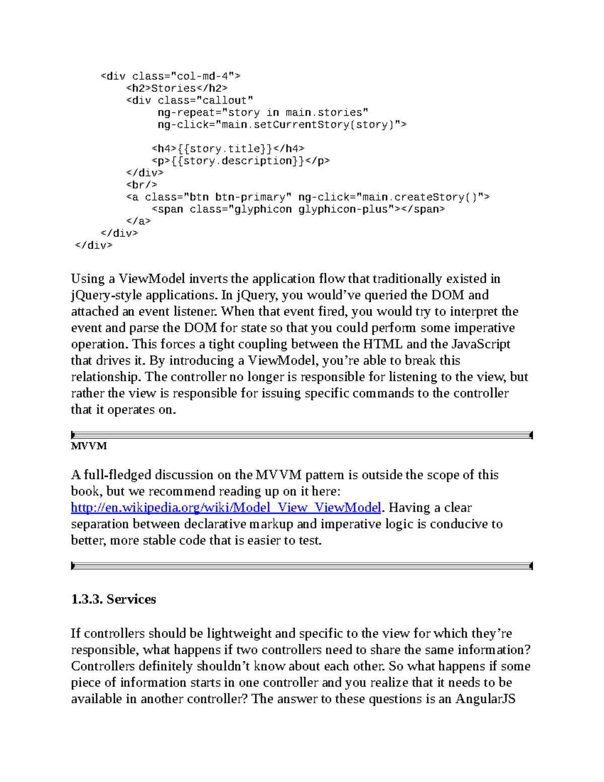 Web devlopment in Angular JS in Actio - Stories {{story}} {{story}} Using a ViewModel inverts ...