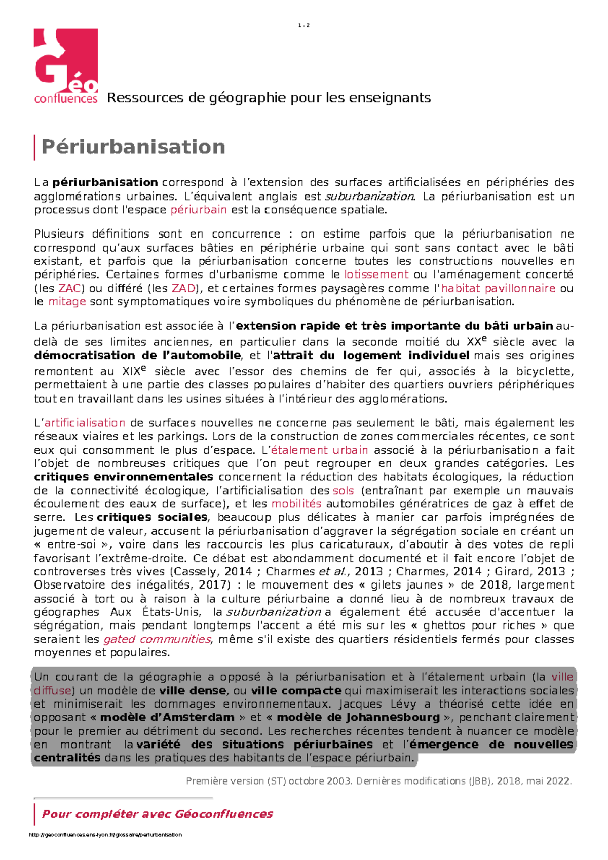 Fiche Géoconfluences - Périurbanisation - Ressources de géographie pour ...