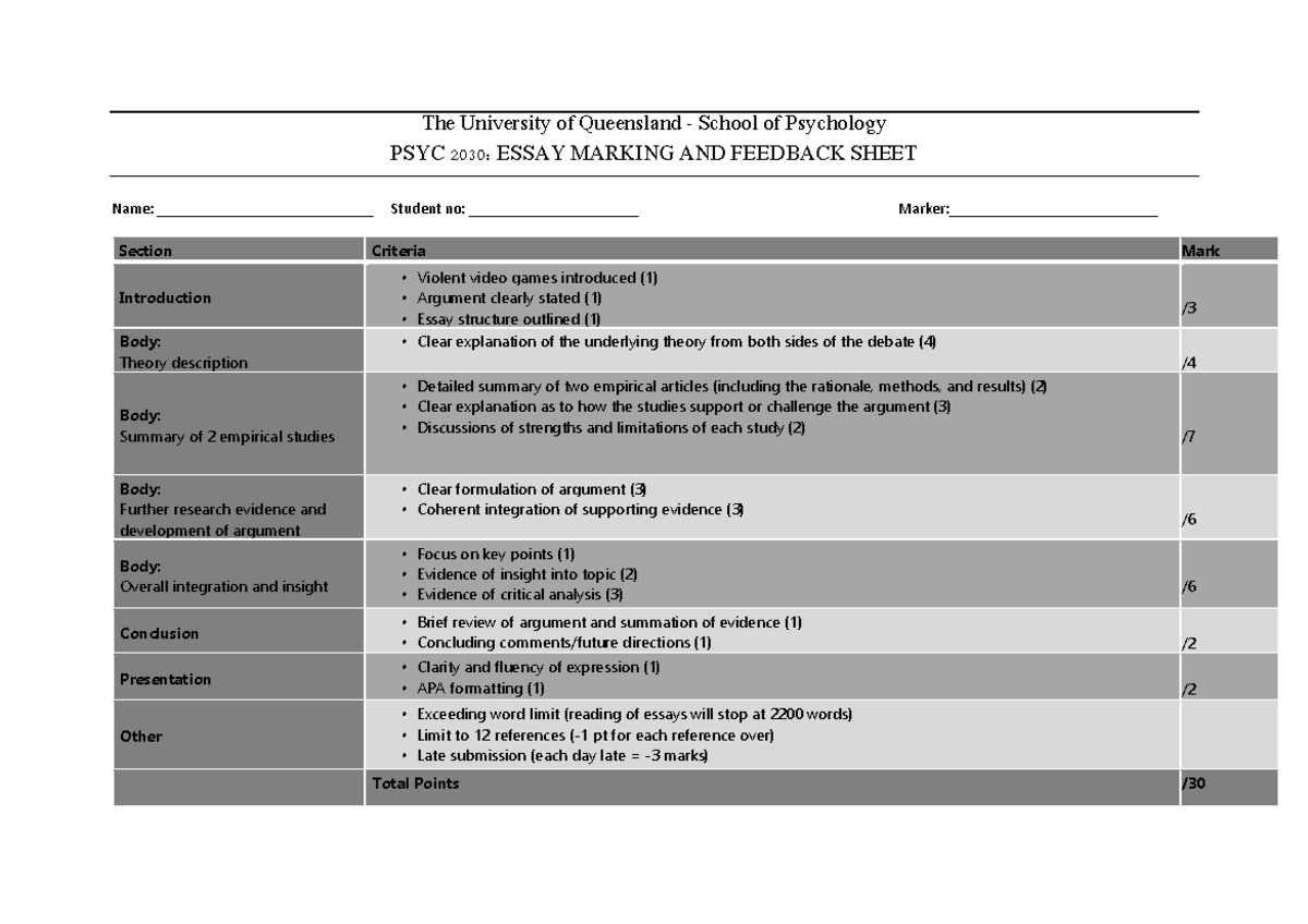 Essay Marking Criteria - The University of Queensland - School of ...