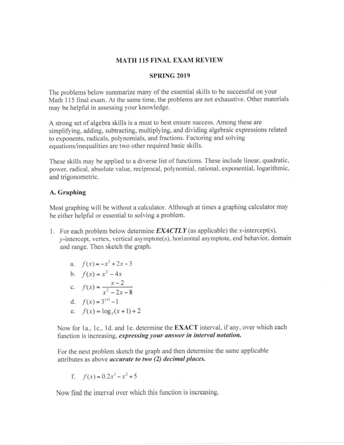 Math 115 Final Exam Review Exercises Spring 2019 - 21:640:114 - Studocu