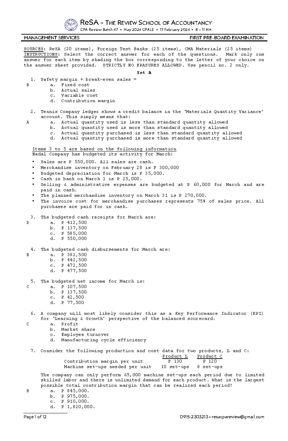 Re SA MAS PB - preboard - ReSA - THE REVIEW SCHOOL OF ACCOUNTANCY CPA ...