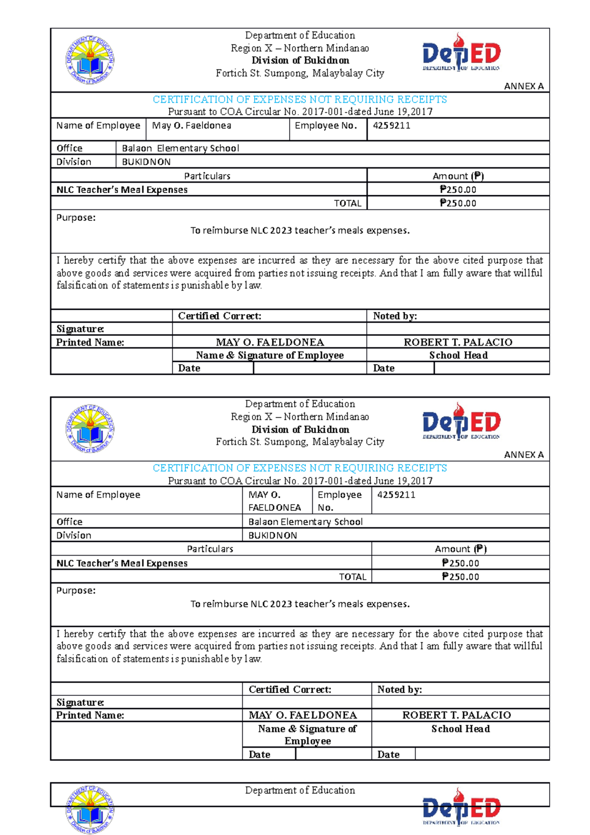 Cenrr-Form-1 - RESULT - Department of Education Region X – Northern ...
