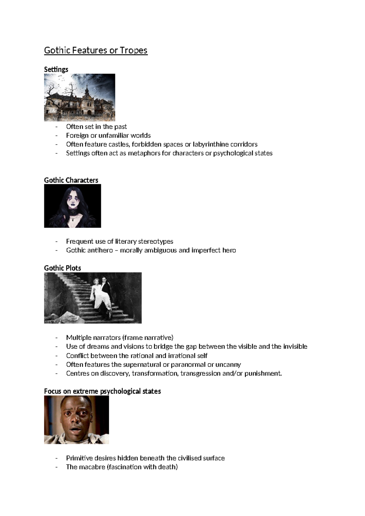 Gothic Features or Tropes - Gothic Features or Tropes Settings - Often ...