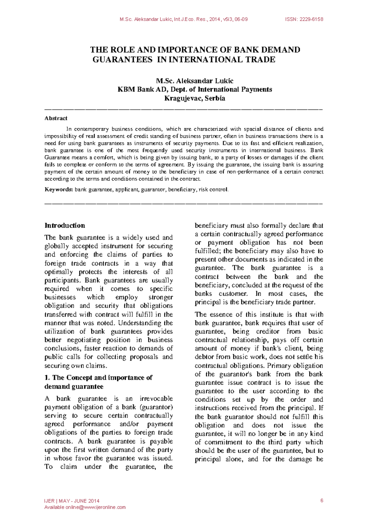 THE ROLE AND IMPORTANCE OF BANK DEMAND GUARANTEES IN INTERNATIONAL ...